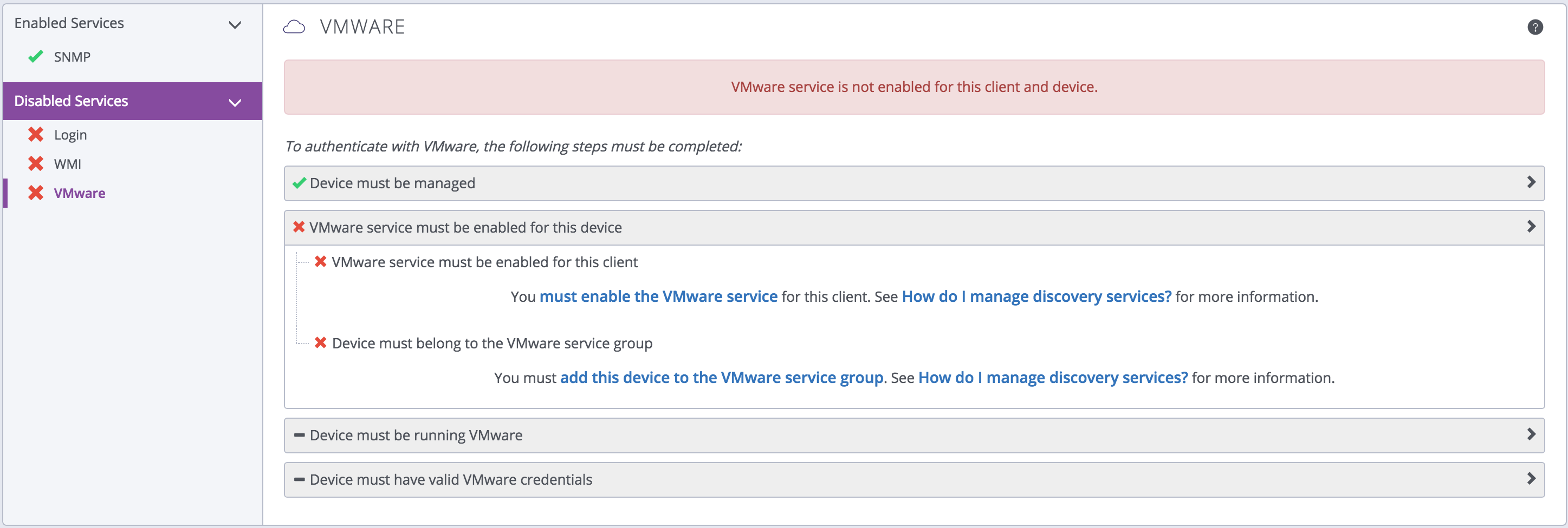 Troubleshooting VMware credentials – Auvik Support