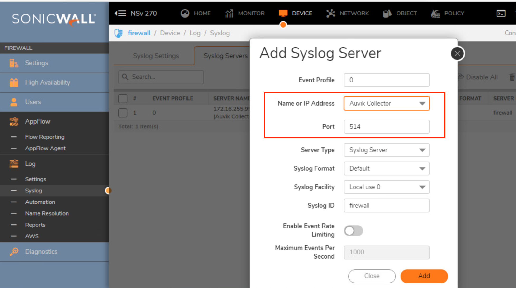 How to configure Syslog on SonicWall Gen 7 firewalls – Auvik Support