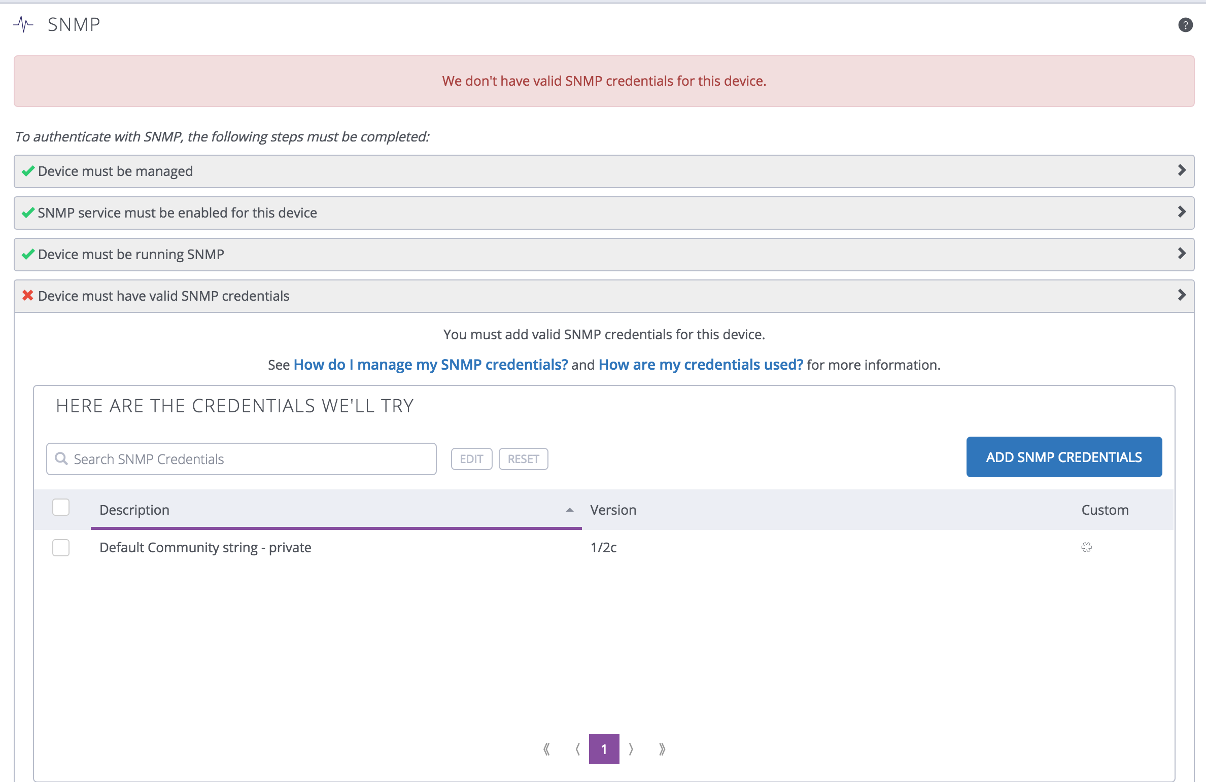 Troubleshoot SNMP credentials – Auvik Support