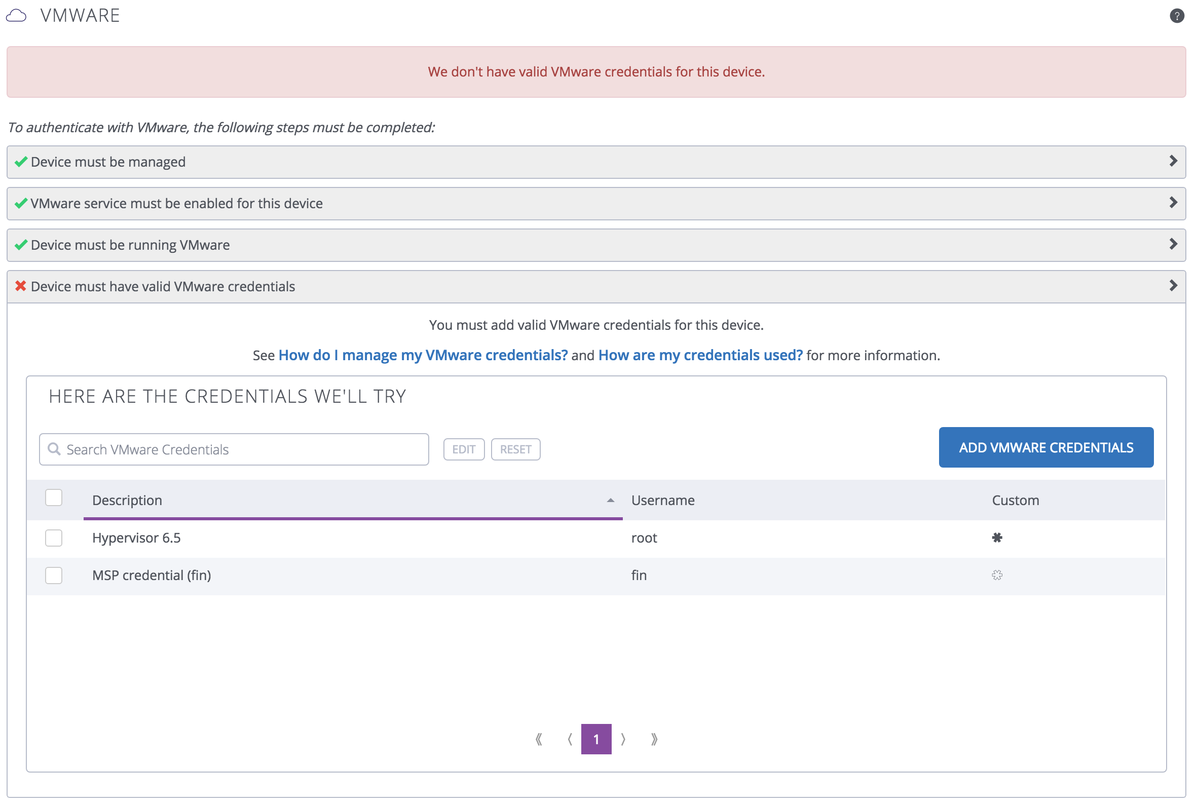 Troubleshooting VMware credentials – Auvik Support